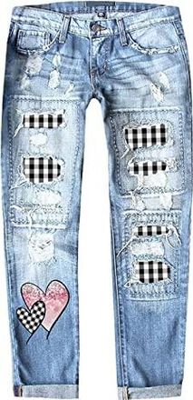 Generic Jeggings Femme Caractéristiques du Pantalon épaissi à Trou imprimé en Jean pour la Saint-Valentin en Automne et en Hiver pour Femme: Pantalon Conforta