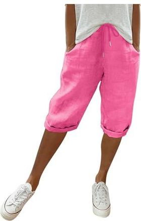Generic Short Lin Coton Femme &Eacute;t&eacute; Chic Large Fluide Shorts et Bermudas Habill&eacute; Femmes Grande Taille &Eacute;lastique avec Poches Confortable Ample Mode Casual Sport 