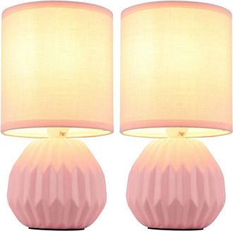 Globo Lighting Tischlampe pink Keramik Nachttischlampe Tischleuchte Beistelllampe Wohnzimmerlampe Textil, 1x E14, DxH 12 x 23 cm, 2er Set