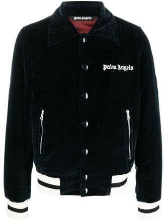 Palm Angels Samtjacke mit Logo-Stickerei - Schwarz