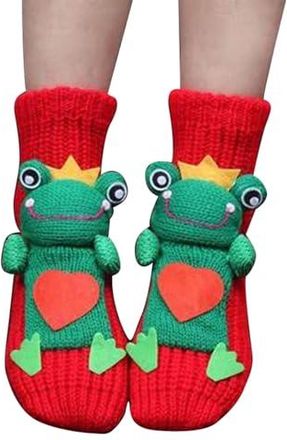 Generic Chaussettes de sol antid&eacute;rapantes en laine de dessin anim&eacute; pour lhiver - Chaussettes de No&euml;l &eacute;paisses pour adulte, Vert, A
