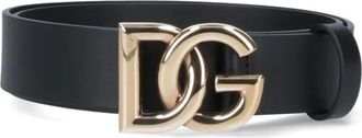 Dolce & Gabbana Gürtel - Black Belt With Gold-Tone Logo Buckle - Gr. 100 - in Schwarz - für Damen