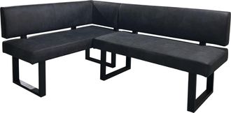 Byliving Eckbank Vancouver/Vintage Mikrofaser anthrazit/Metall Gestell schwarz pulverbeschichtet/Taschenfederkern/Langer Schenkel rechts/Küchenbank/Sitzbank / 