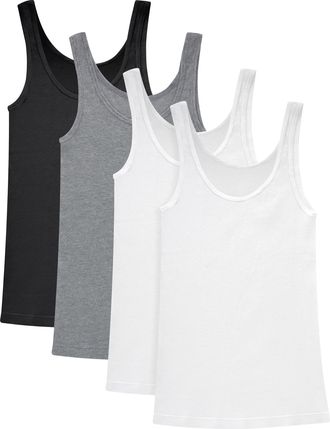 Hanes Originals Pack Tanktops aus weicher Baumwolle für Damen, 4er-Pack, Weiß/Weiß/Schwarz/Beton, Klein