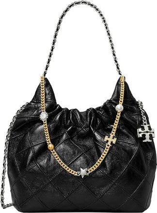 Tory Burch Tory Burch Hobo Bags - Fleming Distressed Mini Hobo Bag - Gr. unisize - in Schwarz - f&uuml;r Damen