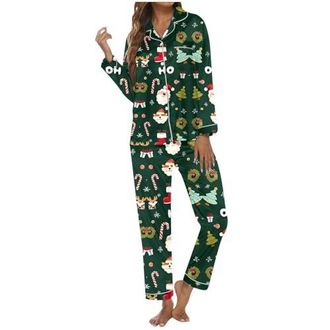 Generic Ensemble de pyjama de Noël confortable pour femme - Pyjama de Noël amusant imprimé à manches longues - Vêtement de nuit mignon pour les vacances - Che