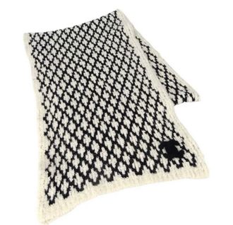 Chanel Ivory and Black Knitted Scarf with CC Logo Detail