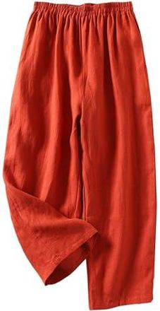 Generic Pantalon Lin Rouge Womens Cotton and Linen Blended Casual Nine Point Pants with Elastic Waist Loose Artistic Wide Leg Pants Spring and Summer Large Si