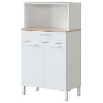 PEGANE Buffet meuble cuisine 2 portes + tiroir coloris blanc artic / ch&ecirc;ne canadien - Hauteur 126 cm x Longueur 72 cm x Profondeur 40 cm Pegane