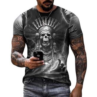 Generic Chemise &agrave; motif t&ecirc;te de mort pour homme - Col rond - Chemise squelette &agrave; manches courtes - T-shirt d&eacute;contract&eacute; pour l&eacute;t&eacute; - T-shirt basique pour les lo