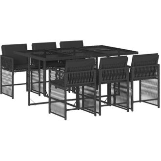 vidaXL Vidaxl - Ensemble &agrave; manger de jardin coussins 7pcs Noir R&eacute;sine tress&eacute;e