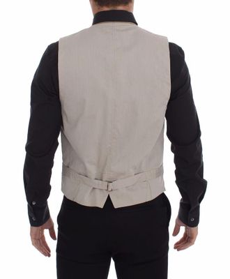 Dolce & Gabbana Mens Beige Cotton Slim Fit Button Front Dress Vest