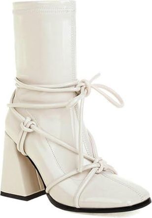 Generic Bottines à bout carré pour femme avec lacets et noeud papillon, blanc, 38.5 EU