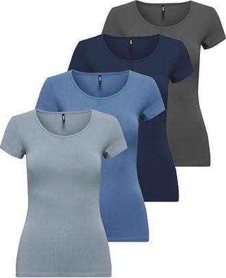 Only Onllive Love S/S Haut JRS &agrave; col rond pour femme (1 pi&egrave;ce), Bleu (Peacoat/Moonlight Blue/Tradewi/Magnet), 3XL