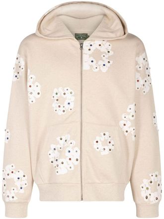 Denim Tears hoodie zipp&eacute; &agrave; ornements strass&eacute;s - Tons neutres