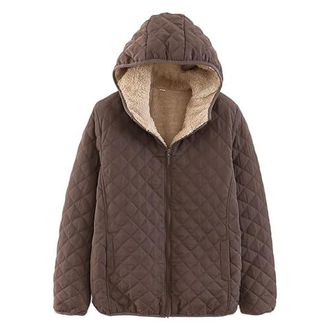 Generic Doudoune d&eacute;contract&eacute;e &agrave; capuche pour femme, veste l&eacute;g&egrave;re en duvet doubl&eacute;e de polaire sherpa, isol&eacute;e, fermeture &eacute;clair, manteau dhiver chaud couleur ca