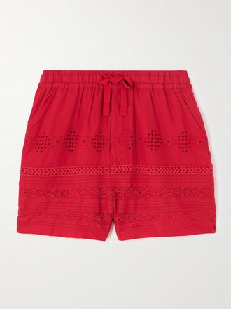 Isabel Marant Short En Voile De Coton Biologique À Broderie Anglaise Et À Finitions En Crochet Damina - Rouge