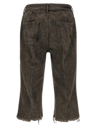 Rick Owens Frayed Raw Hem Denim Bermuda Shorts - Gray
