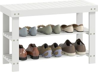 HOMCOM Banc &agrave; Chaussures en Bambou, &eacute;tag&egrave;re &agrave; Chaussures &agrave; 3 Niveaux, Style scandinave, Banc de Rangement pour entr&eacute;e, Salon, Chambre, Charge 136 Kg, 70 x 28