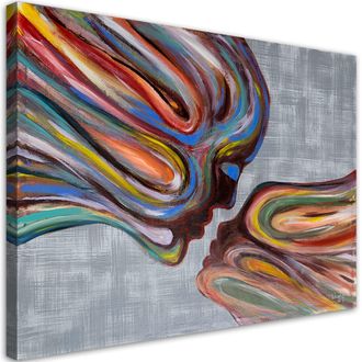 Feeby Vlies Leinwandbild XXL Pärchen Menschen Abstrakt Frau 120x80 cm Wandbild Kunst Bilder Schlafzimmer Deko Wohnzimmer Glamour Kuss Mode mehrfarbig