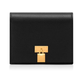 Tom Ford Femme, Accessoires, Noir, Taille: ONE Size Natural Grain Leather Padlock Compact Wallet