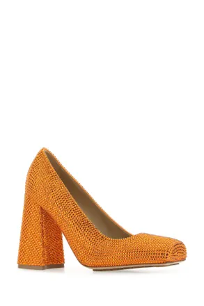 Bottega Veneta Womens Orange Leather And Rhinestones Tower Pumps 7593 Scarpe Con Tacco High Heel Shoes
