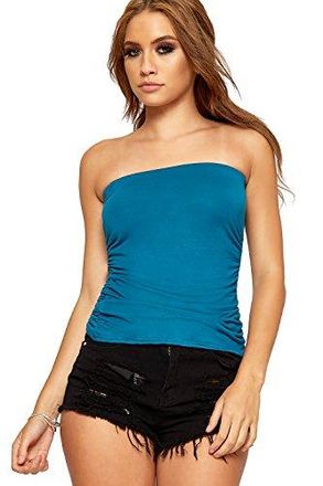 WearAll Uni Bustier Bandeau Top ruché sans Bretelles Haut - Sarcelle - 40-42