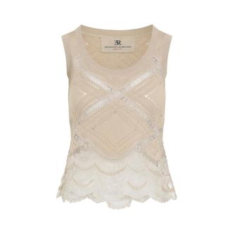 Ermanno Scervino &Auml;rmelloses Strickoberteil mit Spitzendetails - - Tops - Damen - Beige - XS