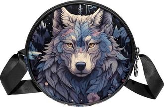 Generic Petit sac &agrave; bandouli&egrave;re rond pour femme, motif loup givr&eacute;, avec fermeture &eacute;clair, bretelles r&eacute;glables, style d&eacute;contract&eacute;, pour femmes et filles