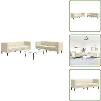 vidaXL The Living Store - vidaXL 2-tlg. Chesterfield-Sofa-Set Creme Kunstleder