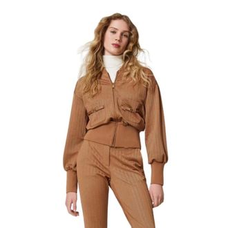 Twinset Femme, Sweatshirts et sweats &agrave; capuche, Brun, Taille: 38 FR SweaT-shirt en maille jacquard scuba