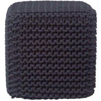 Homescapes Pouf Repose-pieds en tricot Cube Noir - Homescapes