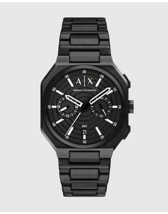 A|X Armani Exchange Bass Dual-Time Uhr aus schwarzem Edelstahl in Schwarz