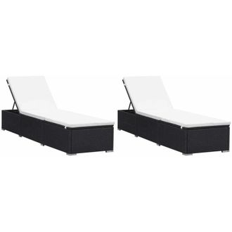 vidaXL Chaises longues avec coussins 2 pcs Résine tressée Noir