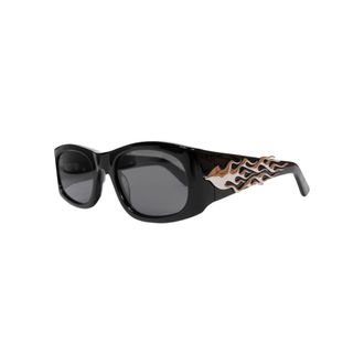 Pleasures Schwarze Eazy-Sonnenbrille mit Metallflamme - - Accessories - Herren - Schwarzk - ONE SIZE
