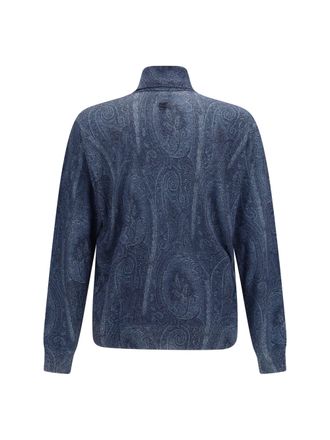 Etro Mens Printed Turtleneck Sweater Stampa F.do Blu Silk; Kashmir-Capra Hircus Kashmir/capra