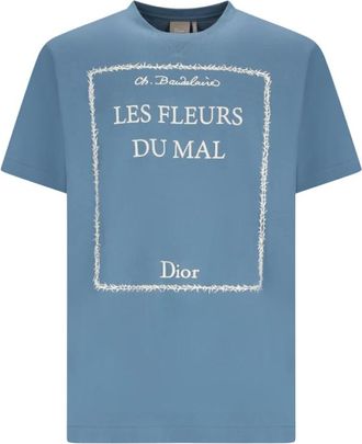 Dior Homme, Tops, Bleu, Taille: M T-Shirt avec Broderie Motif Couverture de Livre