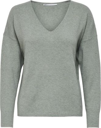 Only Damen Struktur Strickpullover V-Ausschnitt Sweater Lockerer Pullover Langarm Oberteil ONLRICA Life, Farben:Gr&uuml;n, Gr&ouml;&szlig;e:XL