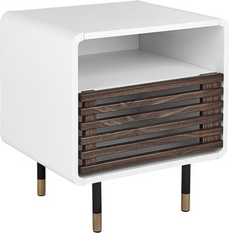 Beliani Nachttisch in Weiß mit Tür in dunkler Holzfarbton im Retro Stil Rifle