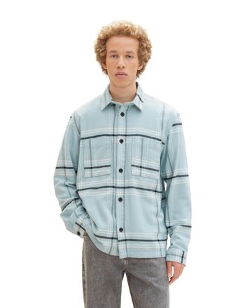 Tom Tailor Herren Overshirt Hemd mit Karo-Muster aus Baumwolle, dusty mint blue base big check, S