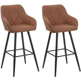 Beliani Beliani - Lot 2 Tabourets Chaises de Bar Tapiss&eacute;s en Tissu Marron avec Pieds Noirs Design Tendance pour Cuisine ou Salle &agrave; Manger R&eacute;tro Glamour