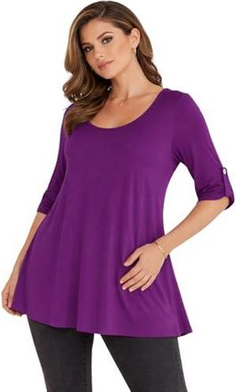 Eye Catch TM Oversize - Haut Tunique Manches Longues 3/4 Large col Rond Grandes Tailles- Jessica - Femme