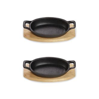 Echtwerk Servierschale aus Gusseisen, Auflaufform mit Servierbrett, Grillpfanne, Bereits eingebrannt, F&uuml;r Back&ouml;fen, Grill, BBQ und Induktion geeignet, Ideal zu