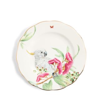 Royal Albert Miranda Kerr Australiana Dekoteller aus feinem Knochenporzellan, Kakadu-Design, goldfarbener Rand, 20 cm, Wei&szlig;