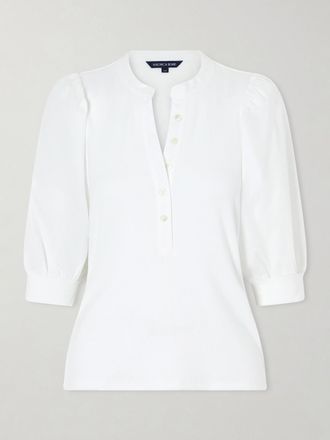 Veronica Beard Coralee Bluse Aus Geripptem Stretch-pima-baumwoll-jersey Und Popeline - Wei&szlig;