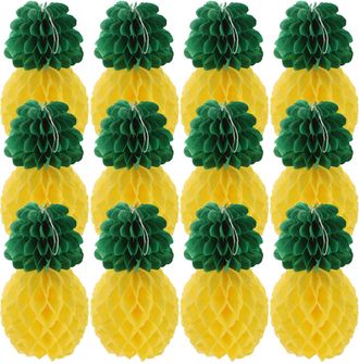 DOITOOL 9 Stück Ananas Papier Wabenbälle 20cm Tropische Party Dekoration Hängende Fruchtförmige Papieranhänger für Fest und Garten