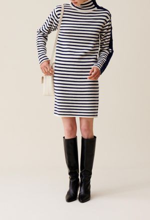 Claudie Pierlot Gestreiftes Kleid mit Rollkragen