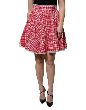 Dolce & Gabbana Womens Red White High Waist A-Line Above Knee Skirt And