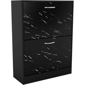 Home Discount Home Discount - 2 Schubladen Schuhschrank Flur Aufbewahrung Schrank Stehschrank, Schwarz-Marmor