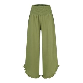 Generic Pantalon palazzo &agrave; jambe large pour femme en lin et coton, taille haute &eacute;lastique, contr&ocirc;le du ventre, pantalon &agrave; enfiler, coupe d&eacute;contract&eacute;e, pantalo